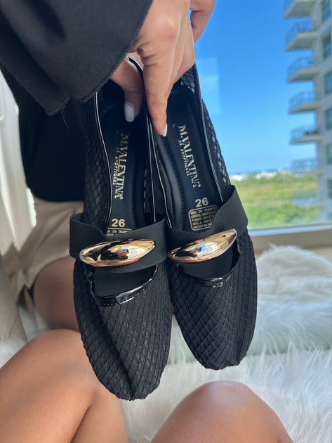 Roby Gold Black Flats – M. Valentina - María Valentina Cancún